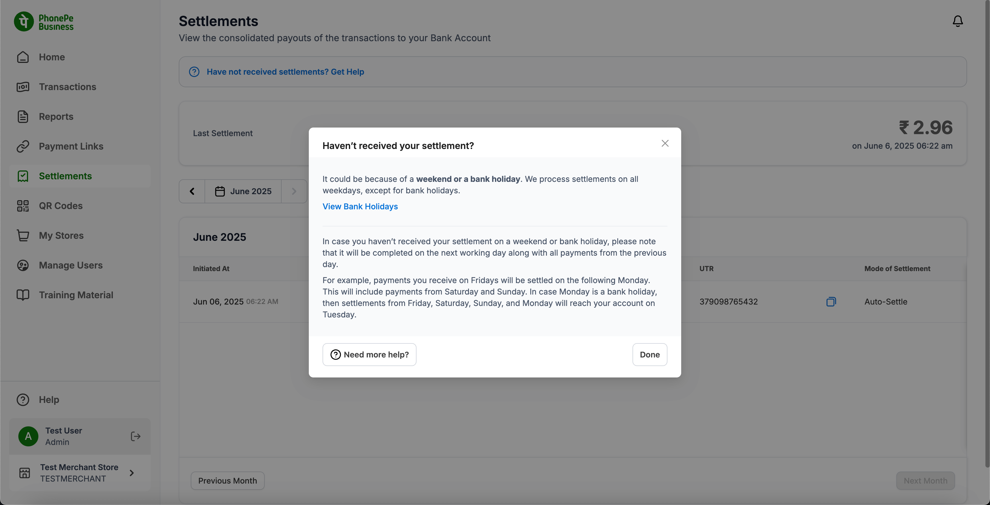 Settlements | PhonePe Business Developer Documentation | Integration Guide